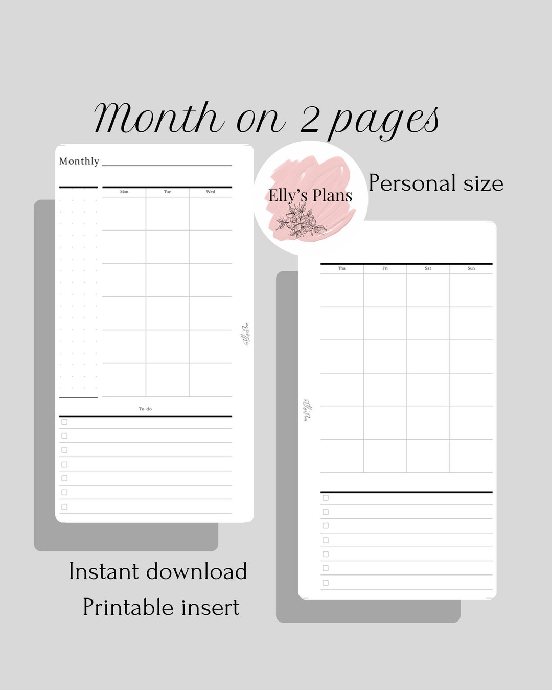 Monthly Personal Insert Printables Pdf Insert Undated Month on - Etsy