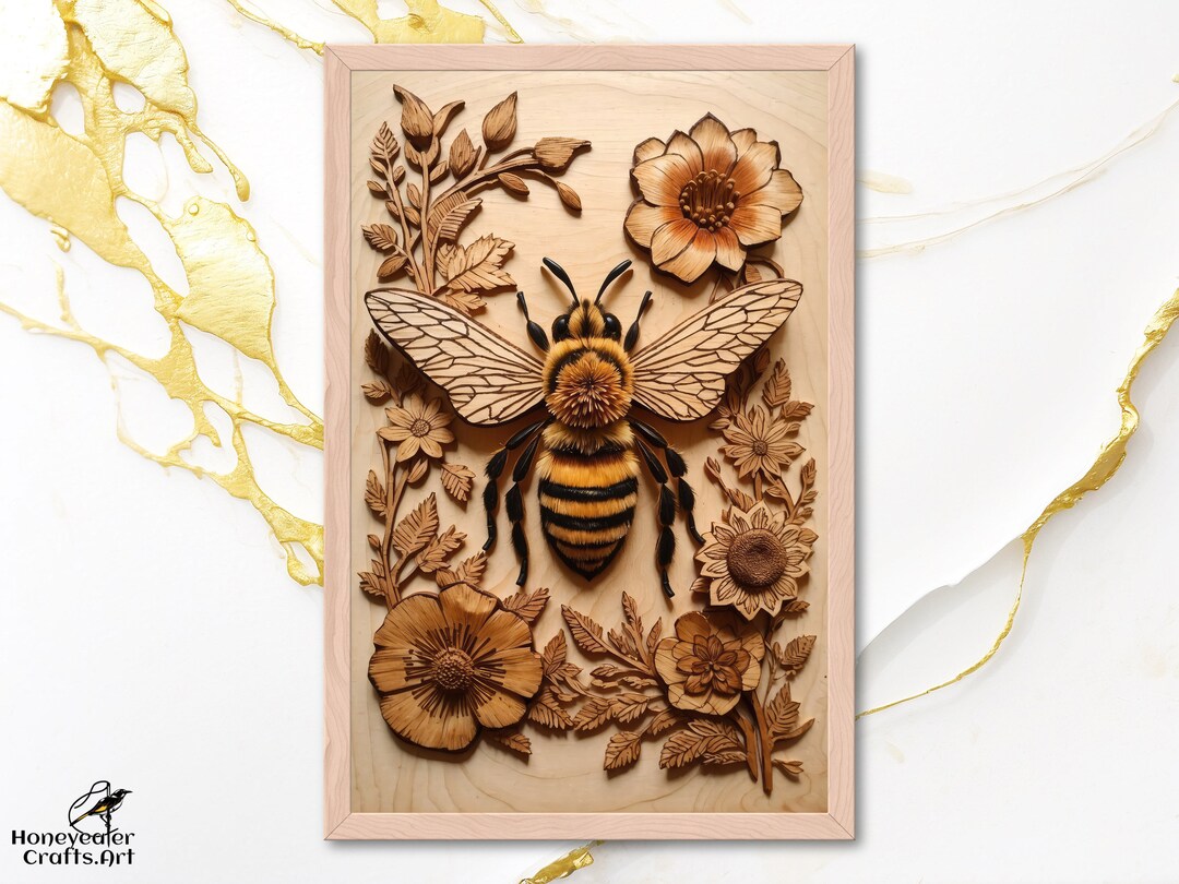 Bee Printable Wall Art Pyrography Wood Burned Etched Home - Etsy