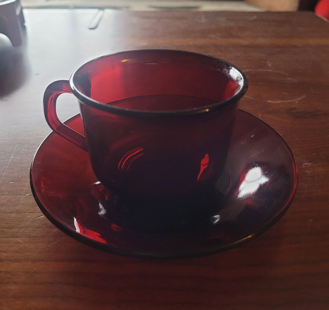 Vintage Arcoroc Ruby Red Tea Cup and Saucer - Etsy