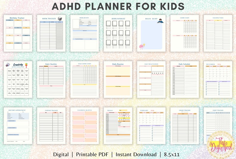 ADHD Digital Planner Kids, Printable ADHD Planner for Kids, Kids ...