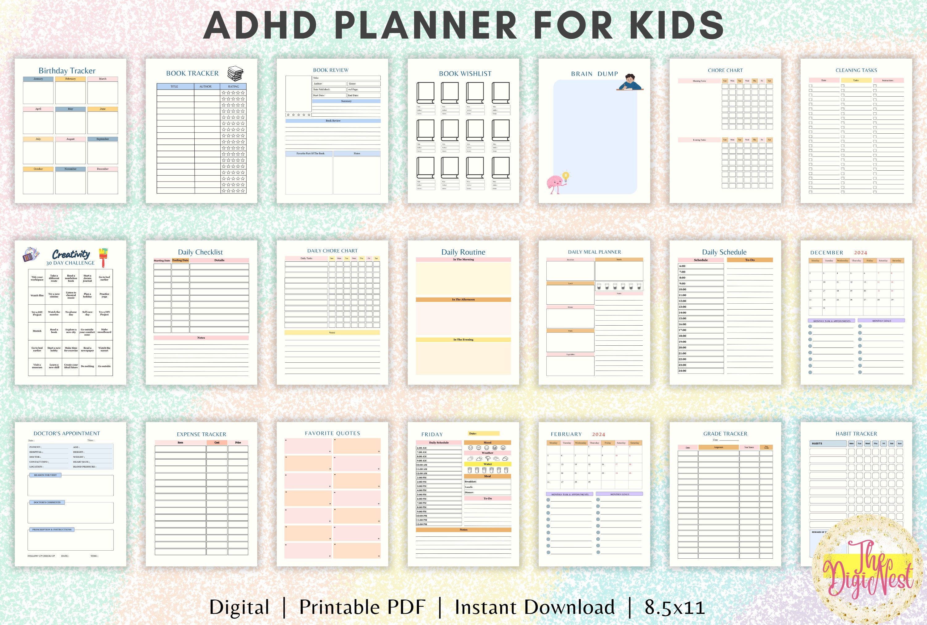 ADHD Digital Planner Kids Printable ADHD Planner for Kids - Etsy