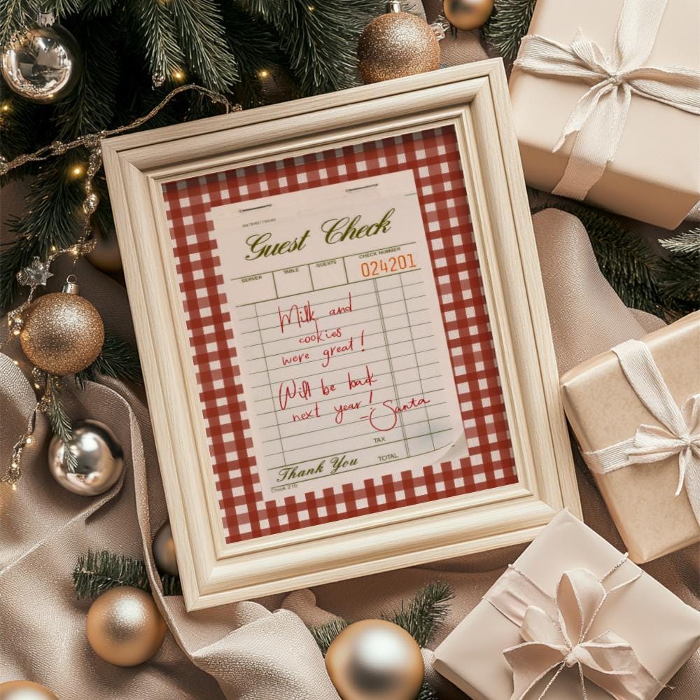 Santa Guest Check Print - Fun Christmas Wall Art, Holiday Kitchen Decor ...