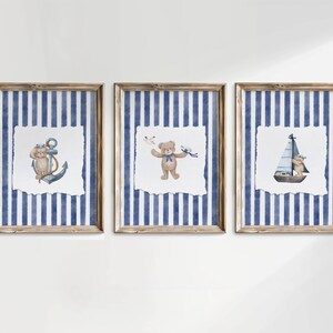 Set of 3 Navy Blue Nautical Teddy Bear Digital Prints - Baby Boy ...