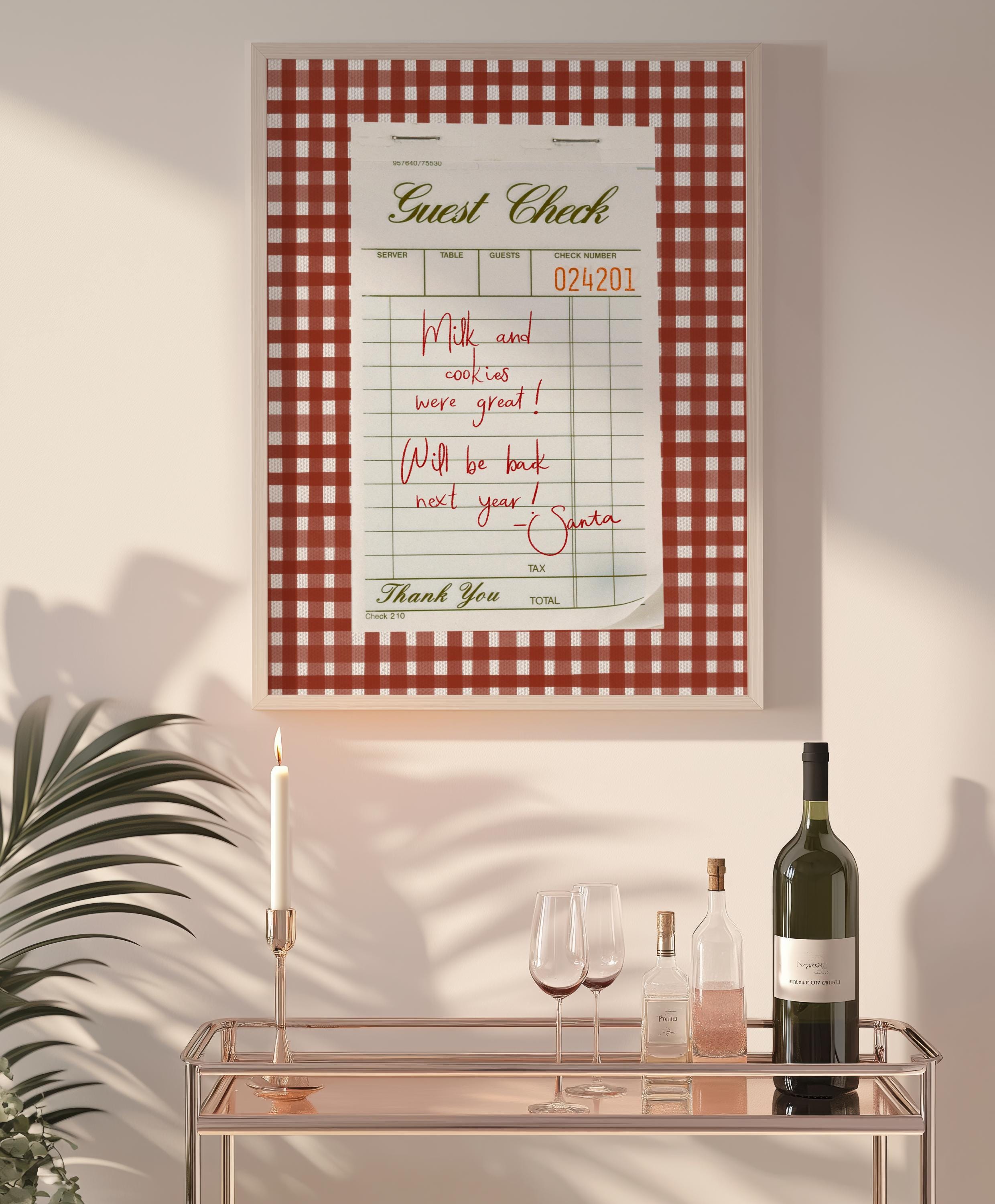 Santa Guest Check Print - Fun Christmas Wall Art, Holiday Kitchen Decor ...