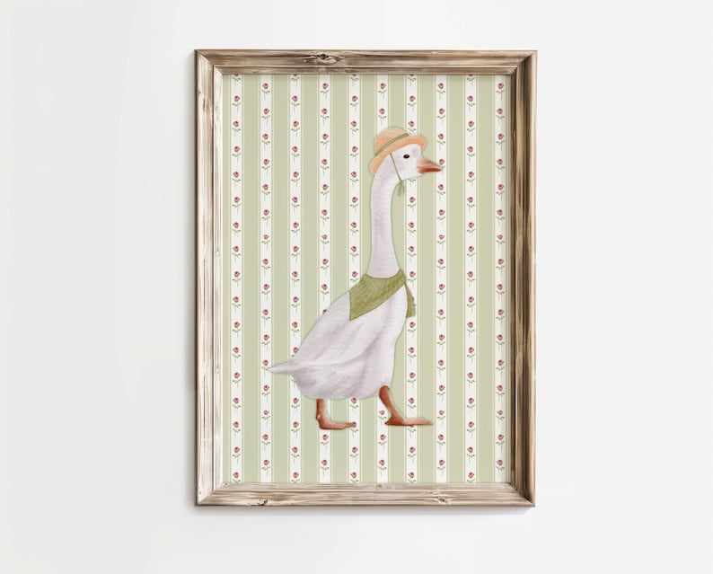 Vintage Goose Digital Wall Art - Farmhouse Nursery Print, Cottagecore ...