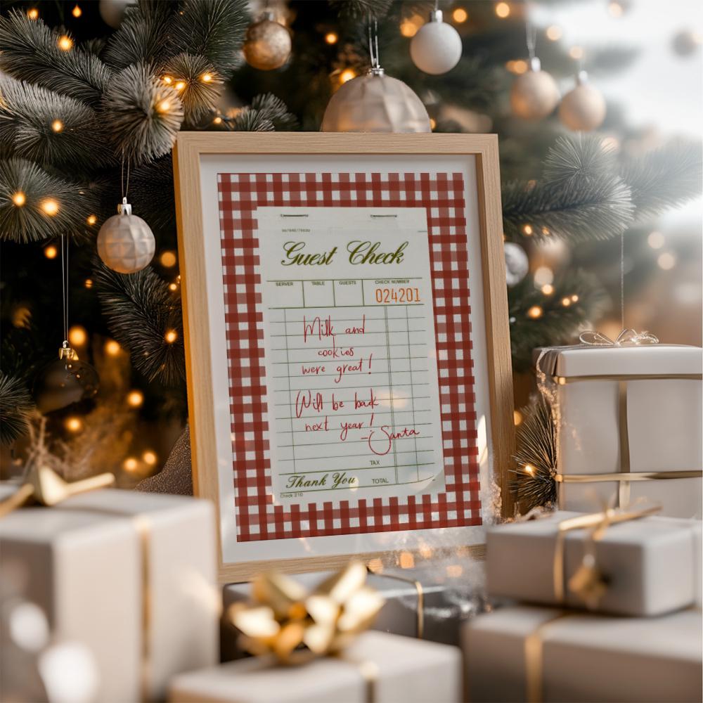 Santa Guest Check Print - Fun Christmas Wall Art, Holiday Kitchen Decor ...