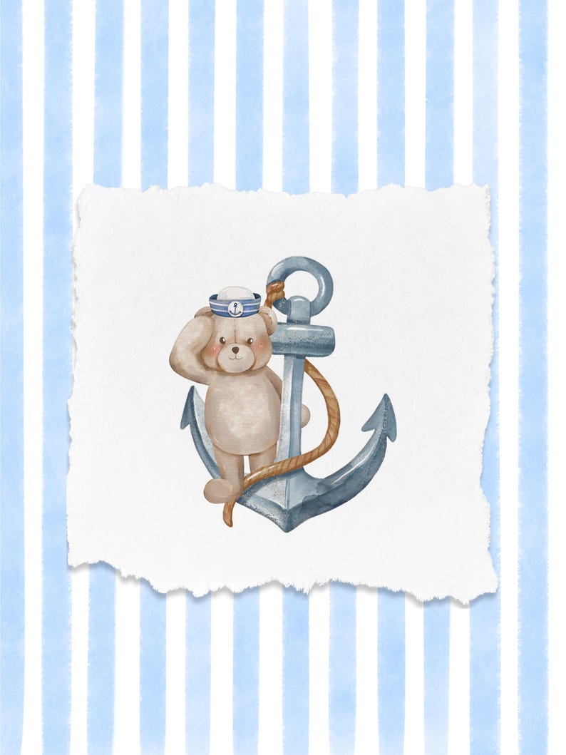 Set of 3 Nautical Teddy Bear Digital Prints - Baby Boy Nursery Wall Art ...