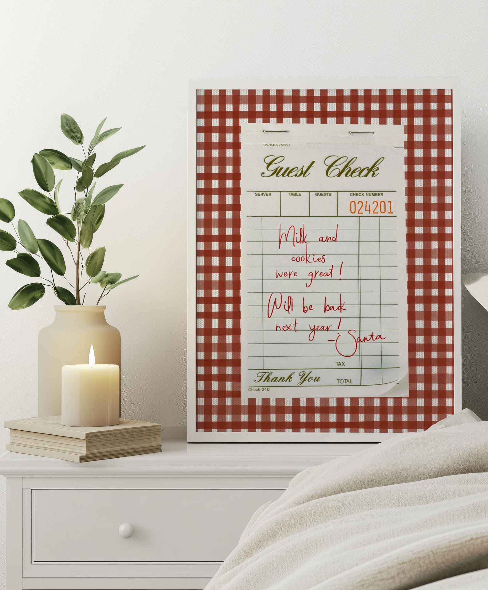 Santa Guest Check Print - Fun Christmas Wall Art, Holiday Kitchen Decor ...
