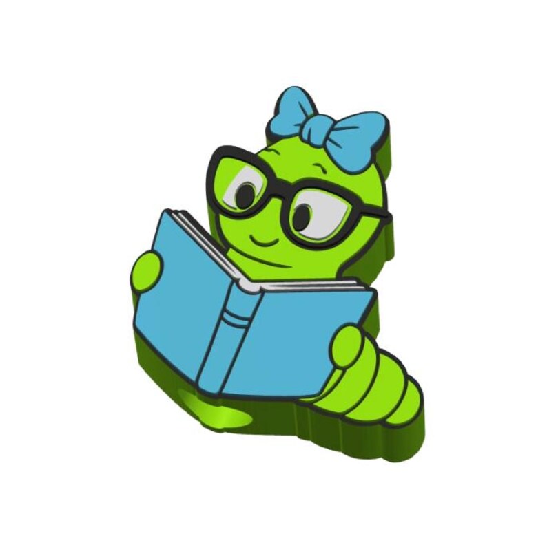 Cute Little Bookworm* Straw Topper STL File - 3D Print File 3MF File 2 ...