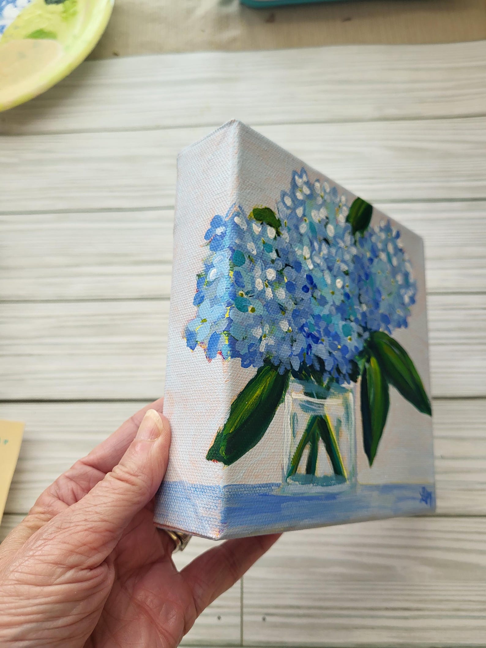 Hand-painted Hydrangea Acrylic Painting: 6x6 Floral Canvas Art - Etsy
