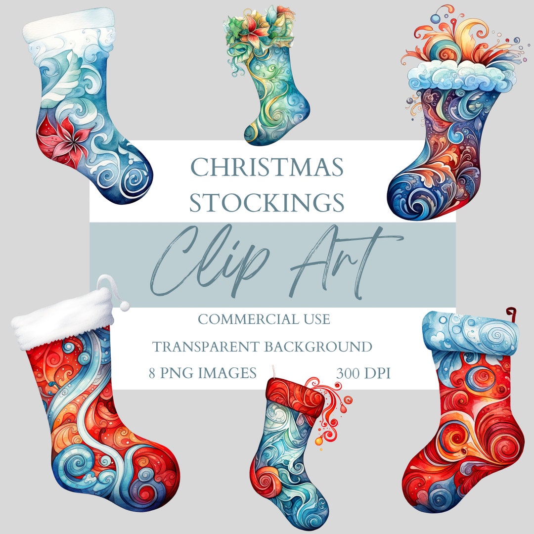Christmas Stockings Watercolor Clipart PNG Bundle, Cute Christmas ...