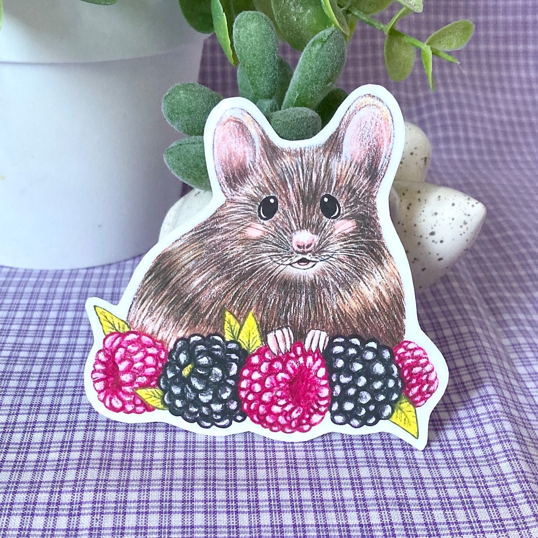Cute Mouse Sticker, 3 Inch Stickers, Field Mice, UK Wildlife Art, Fruit ...