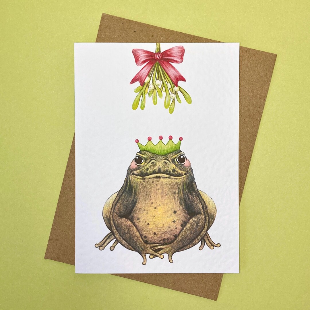 Toad Christmas Card, Cute Animal Cards, Funny Toad Art, Silly Xmas Card ...