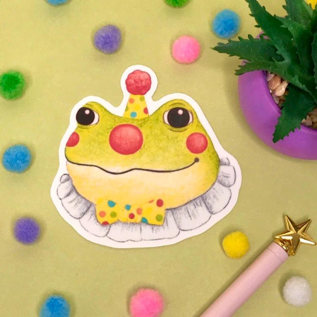 Clown Frog Sticker, 3 Inch Stickers, Clowncore, UK Wildlife Art, Frog ...
