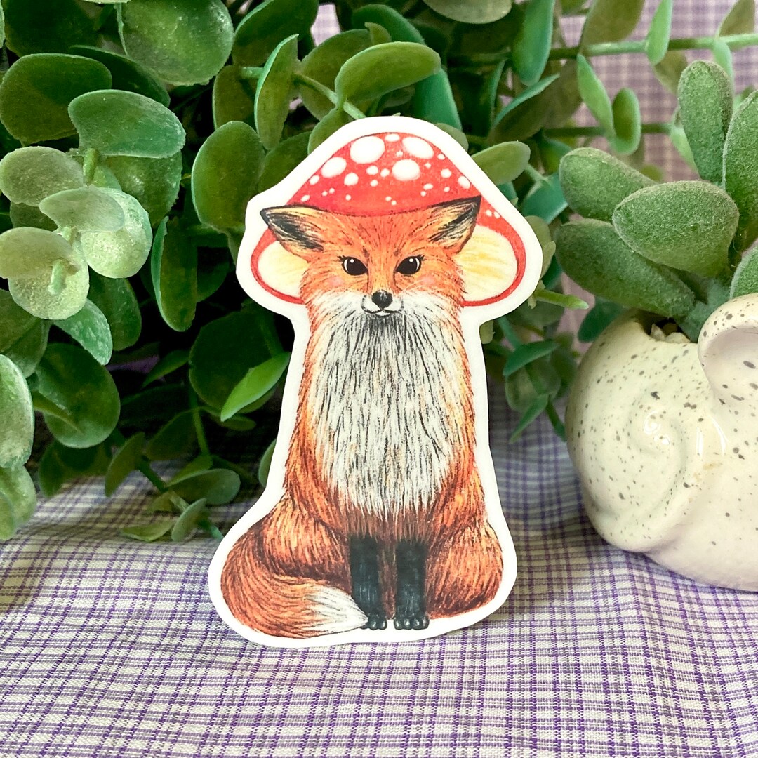 Toadstool Fox Sticker, 3 Inch Stickers, UK Wildlife Art, Mushroom, Cute ...