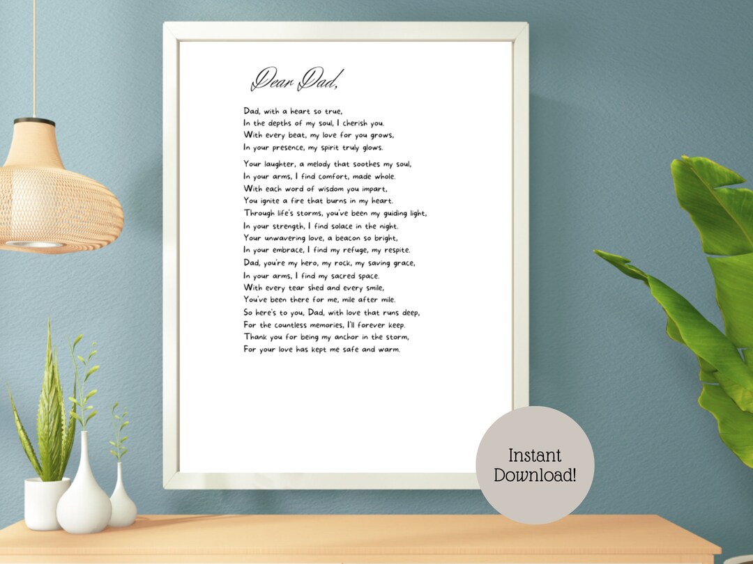 Fatherhood Poem Digital Instant Download Poetry Gift for Papa Letter ...