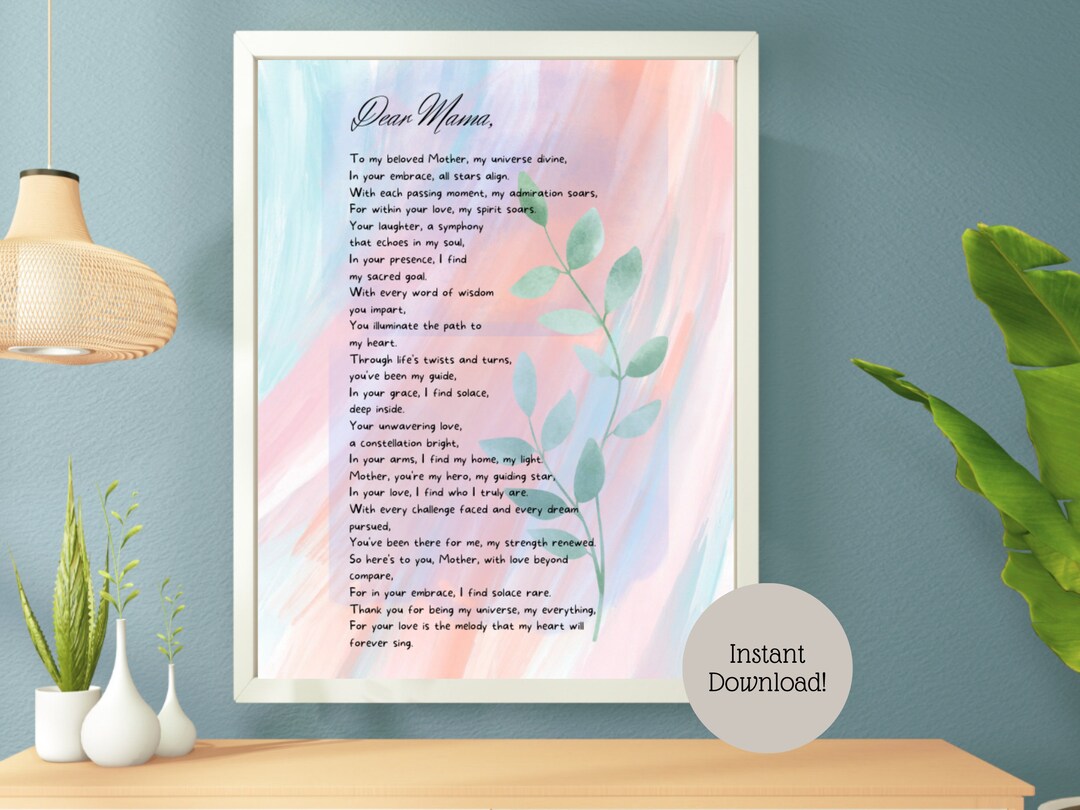 Mother Gift Printable Poetry Digital Instant Download Motherhood ...