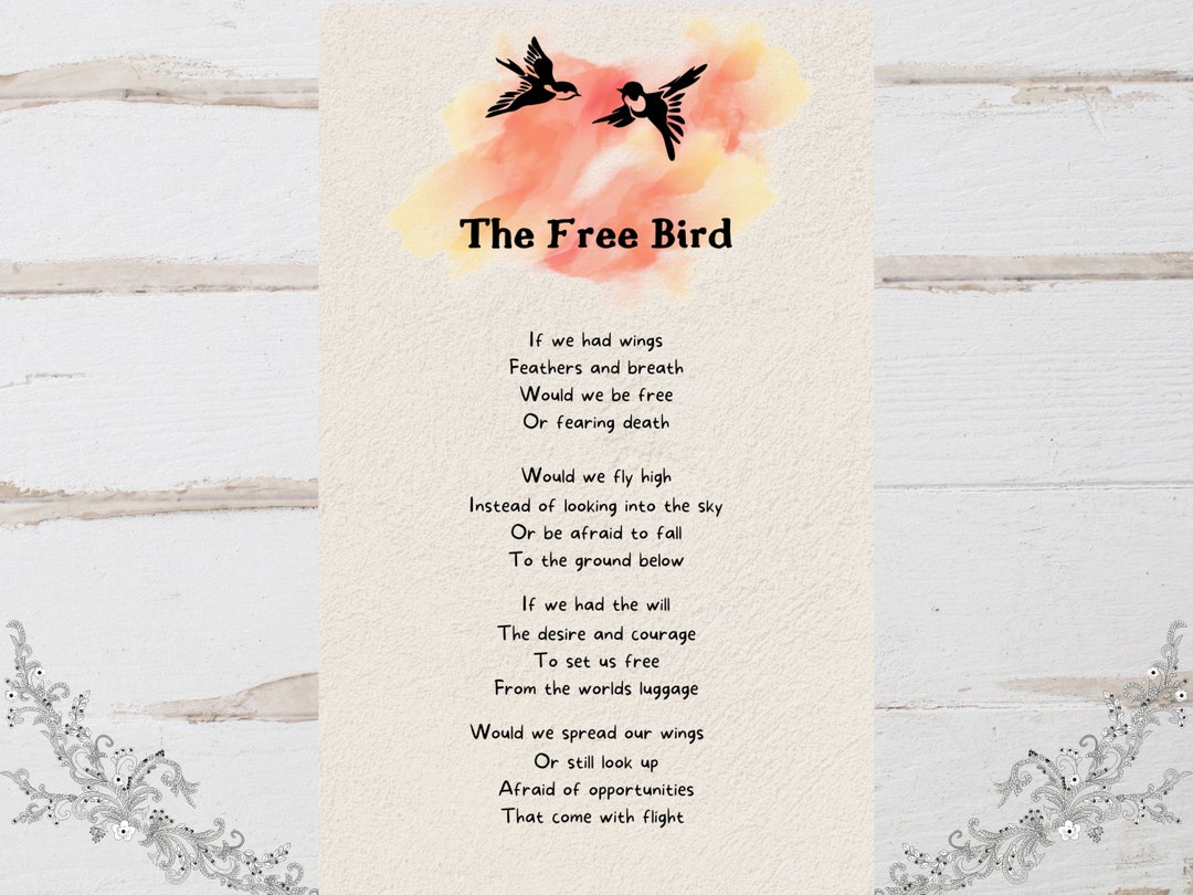 Freedom Poem Art Printable Poetry Birds Free Rhymes Digital Download ...