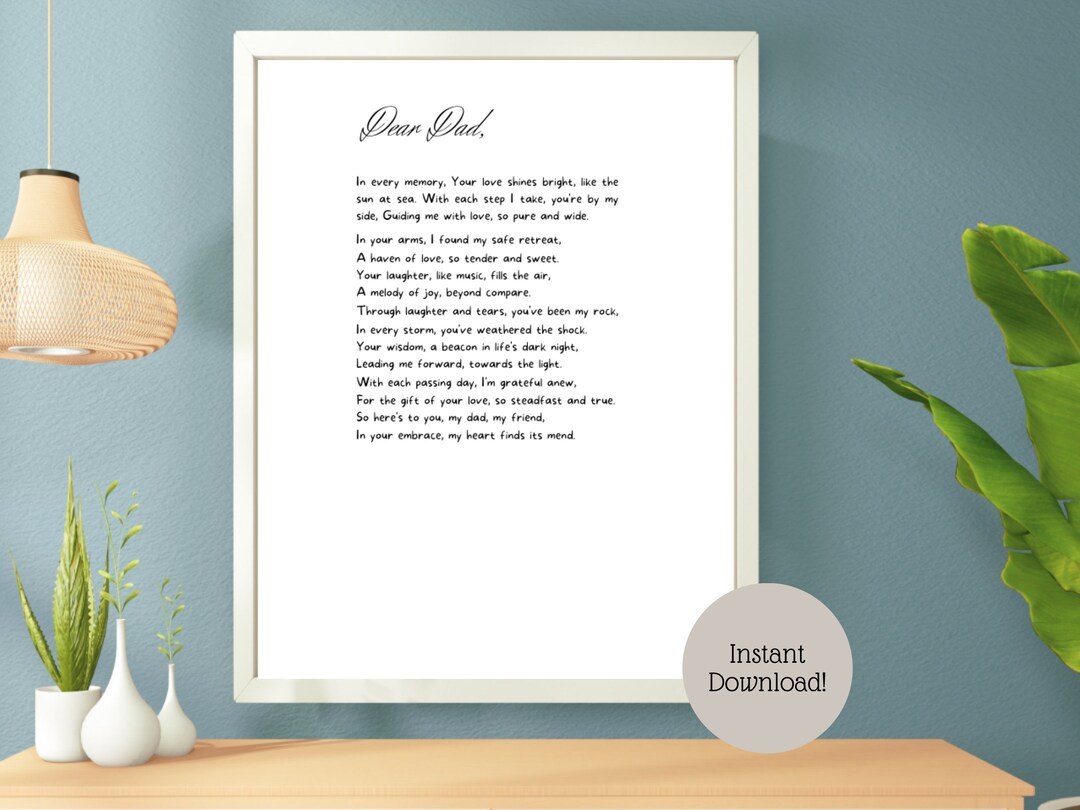 Fatherhood Poem Digital Instant Download Gift for Papa Letter Printable ...