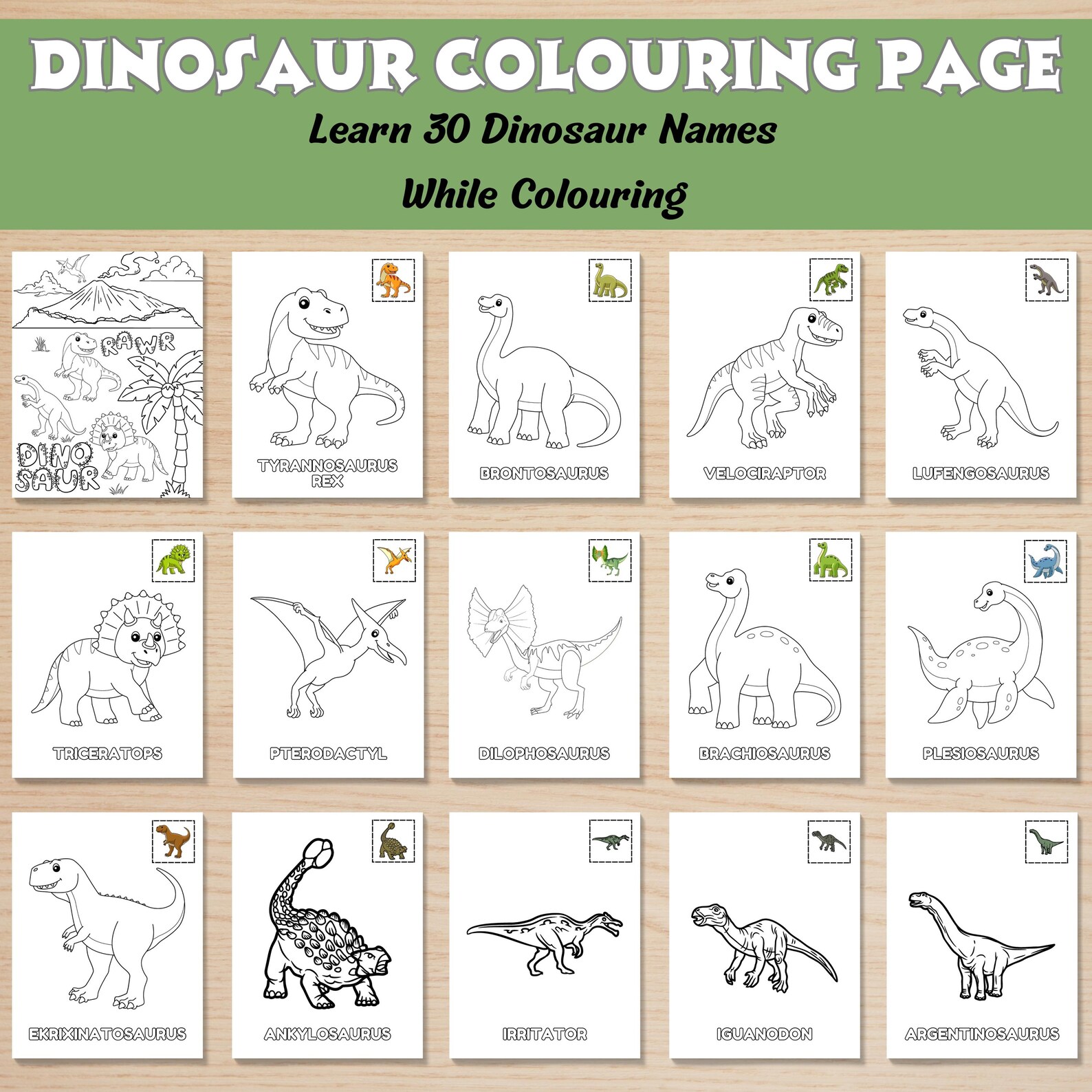 30 Dinosaur Coloring Pages, Learn Dinosaur Names, Kids Coloring Page ...