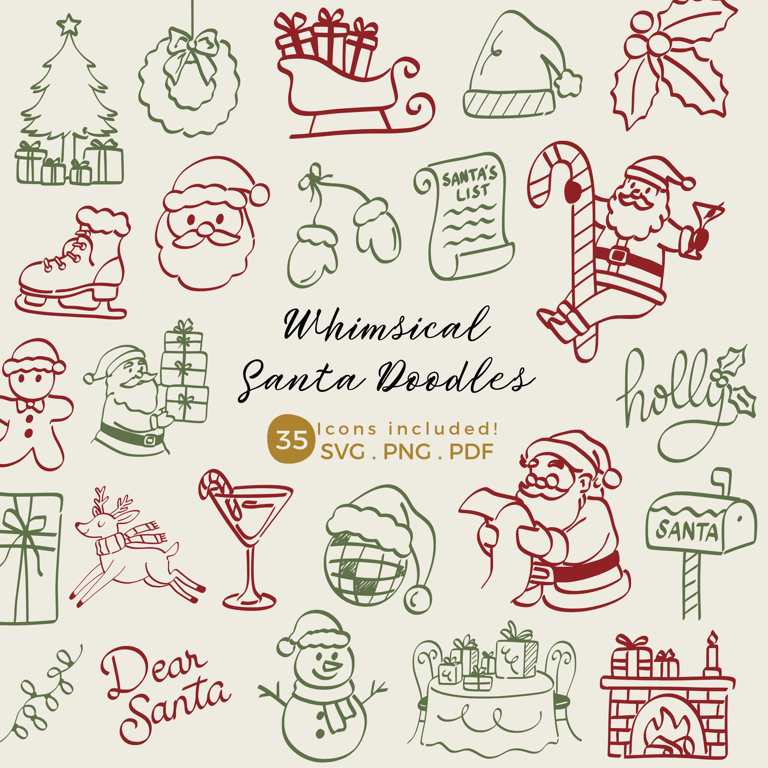 Whimsical Santa Doodles SVG, Hand Drawn Christmas PNG, Cute Santa ...