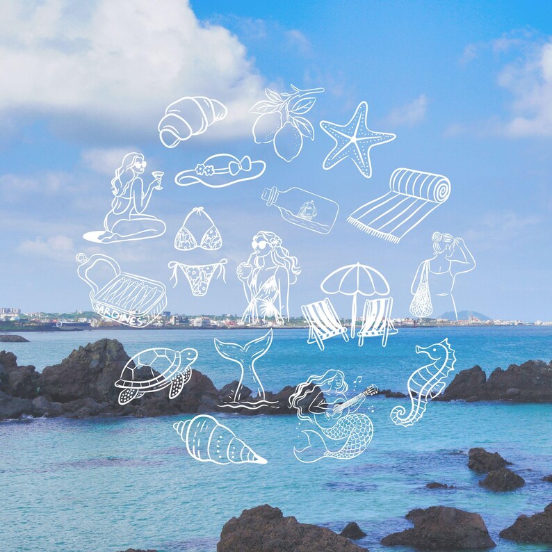 Coastal Summer SVG Bundle, Hand Drawn Coastal Icons, Ocean Elements for ...