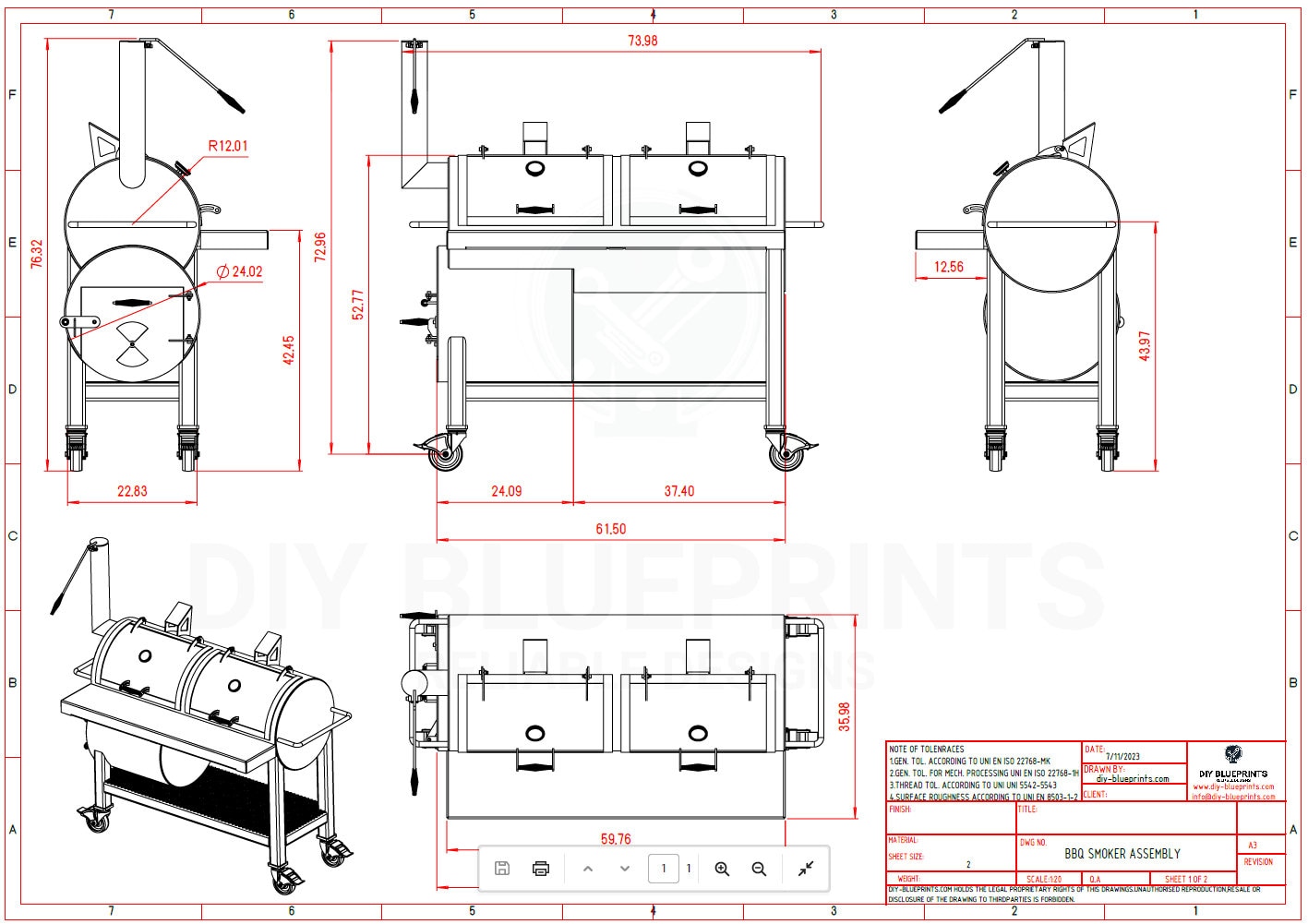 DIY BBQ Smoker Plan, Smoker Blueprint, Outdoor Cooking Project ...