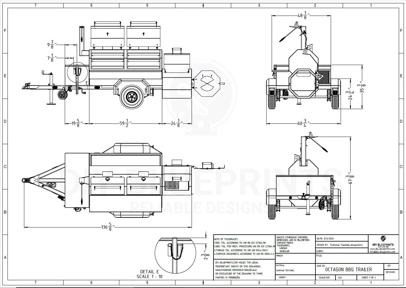DIY BBQ Smoker Trailer Plan, Smoker Blueprint, Outdoor Cooking Project ...