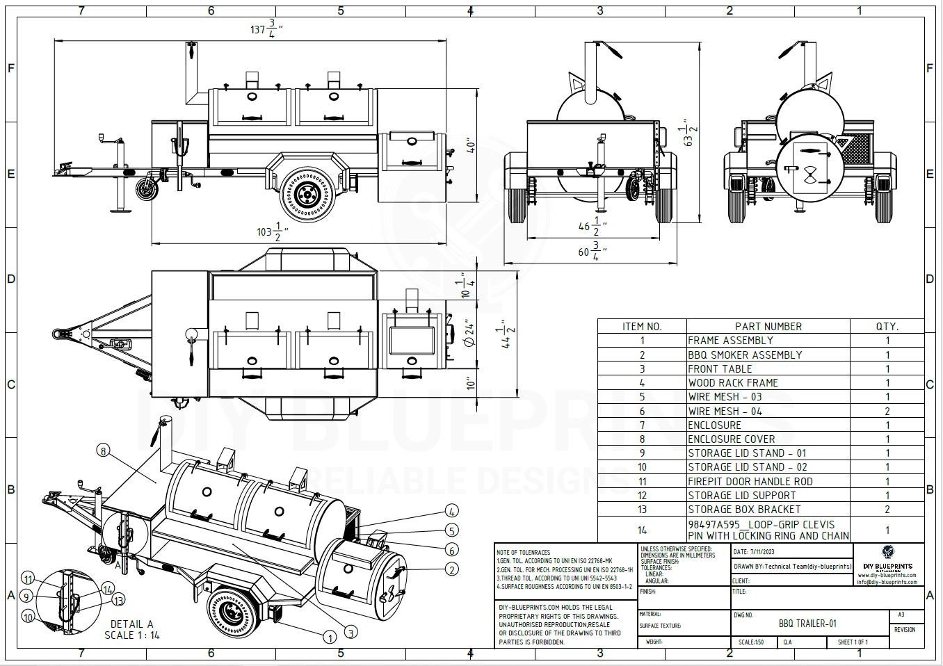 DIY BBQ Smoker Trailer Plan, Smoker Blueprint, Outdoor Cooking Project ...