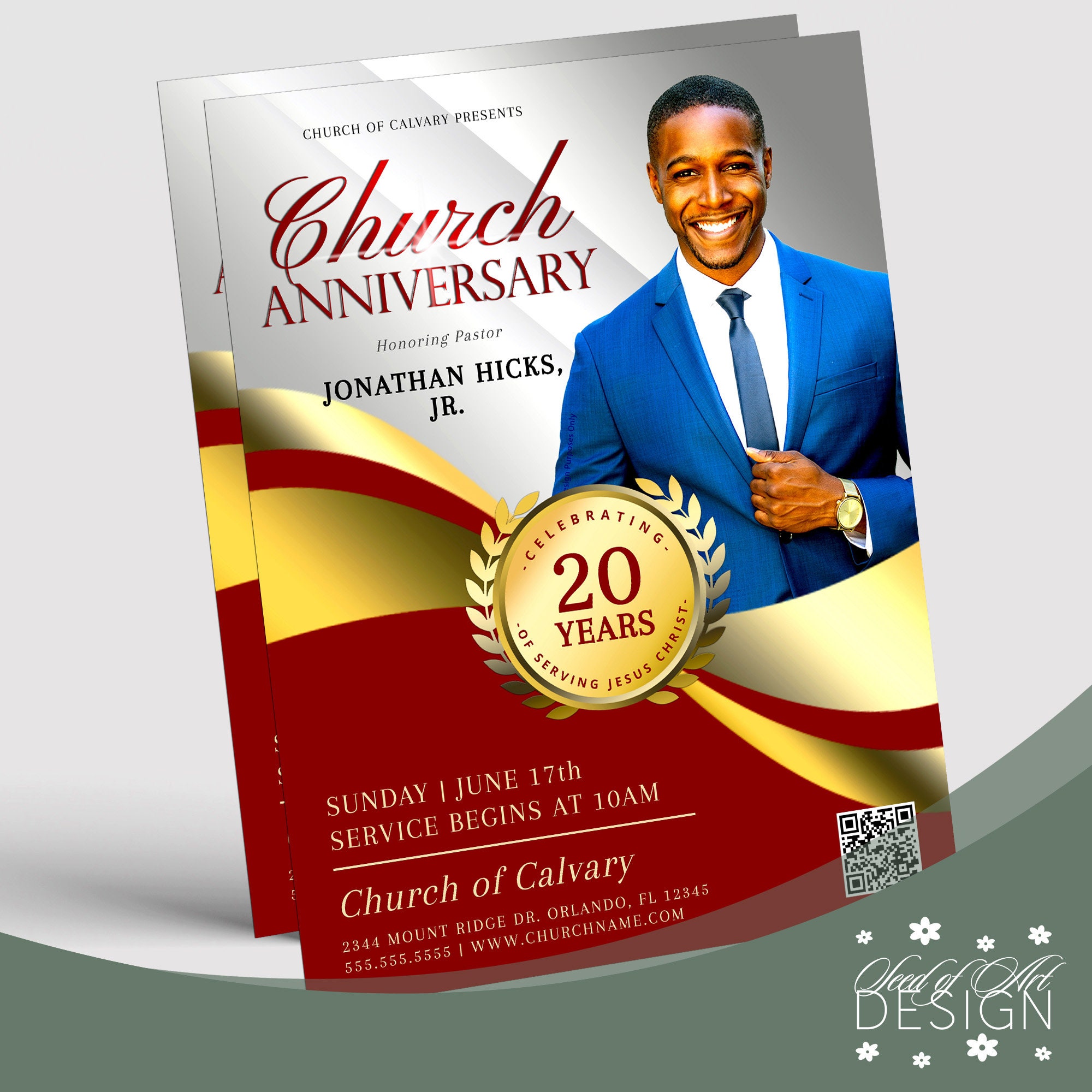 EDITABLE Church Anniversary Red & Gold Church 8.5x11 Flyer | Pastoral ...