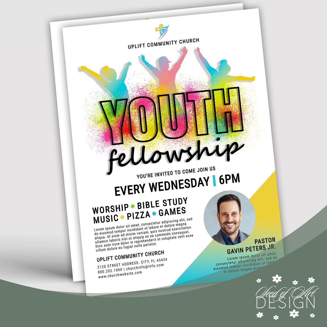 Colorful Paint Splatter Youth Fellowship Church 8.5x11 Joyful Flyer ...