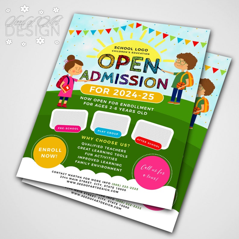 Cute Colorful School Open Admission Educational Advertisement 8.5x11 ...