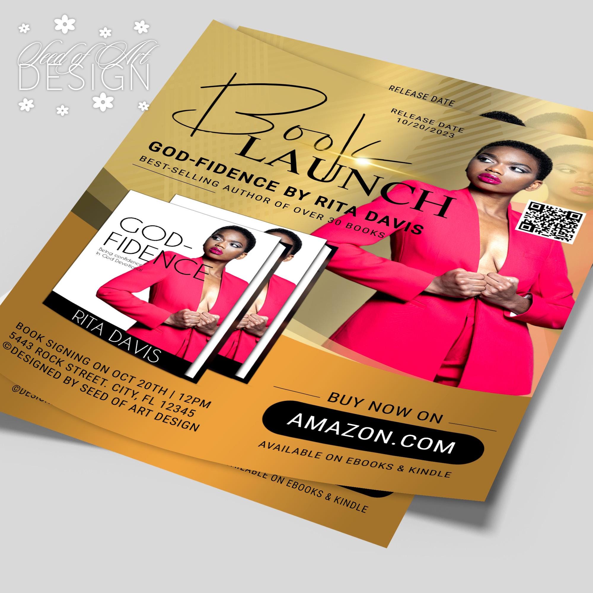 Editable Book Launch Flyer: Black and Gold Author Event Template (CORJL ...