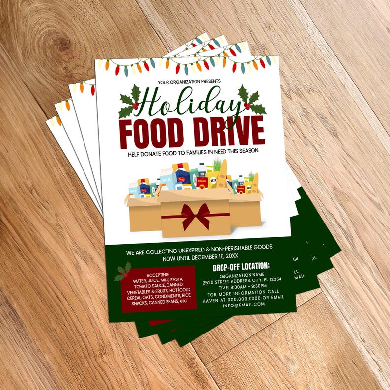 Holiday Food Drive: Donation Box, Mistletoe & String Lights Charity ...