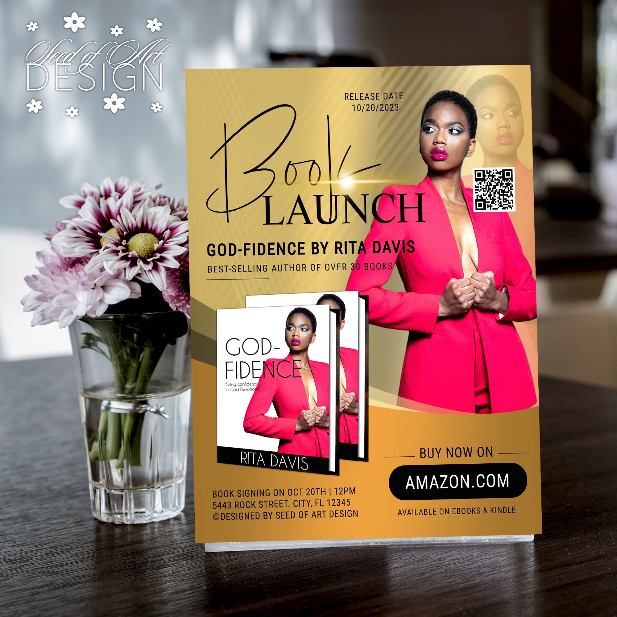 Editable Book Launch Flyer: Black and Gold Author Event Template (CORJL ...