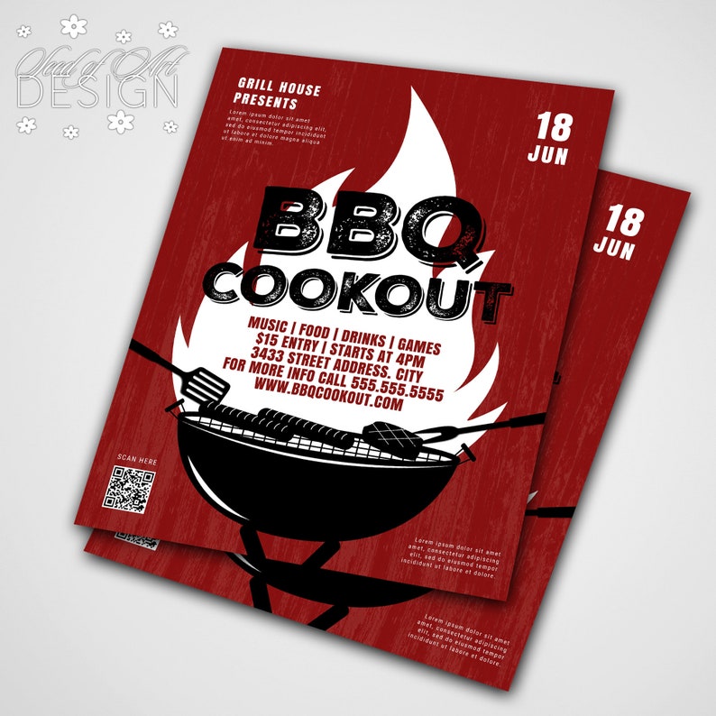Red BBQ Cookout Grill Fire Flame Food Gathering Event 8.5x11 ...
