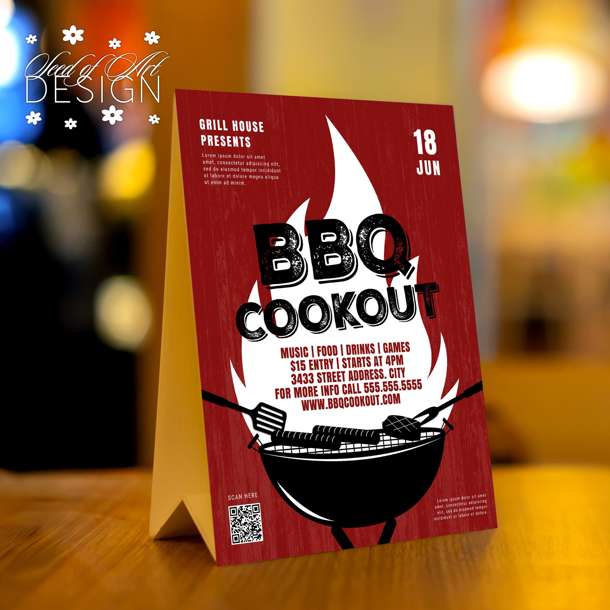 Red BBQ Cookout Grill Fire Flame Food Gathering Event 8.5x11 ...