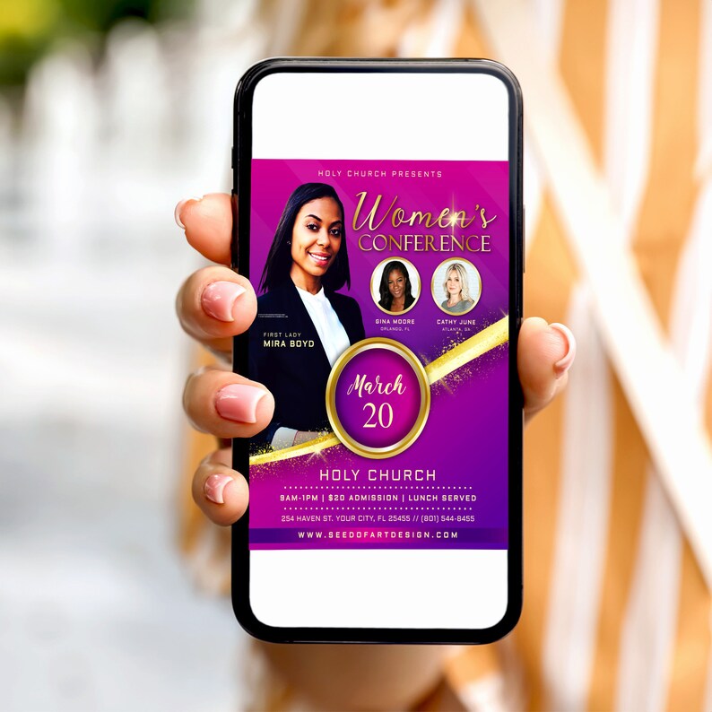 EDITABLE Elegant Gradient Pink Purple & Gold Glitter Women's Conference ...