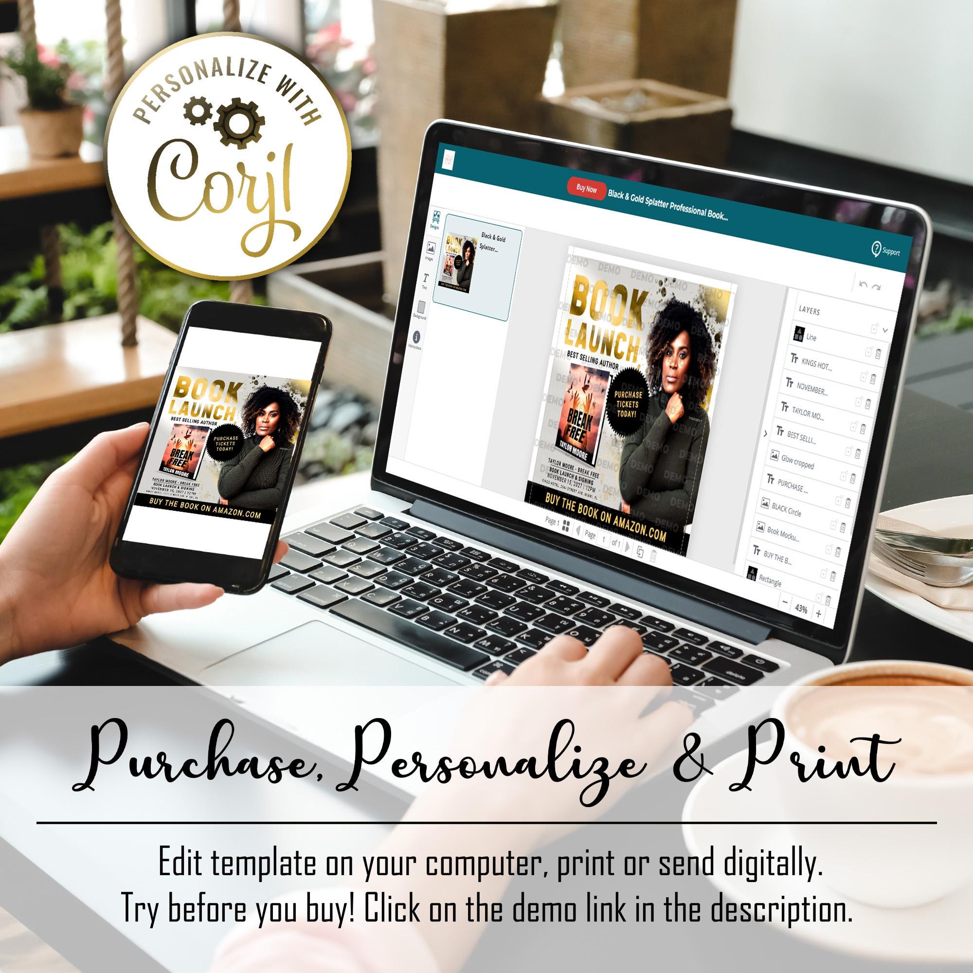 EDITABLE Black & Gold Splatter Author Book Launch Release Marketing ...