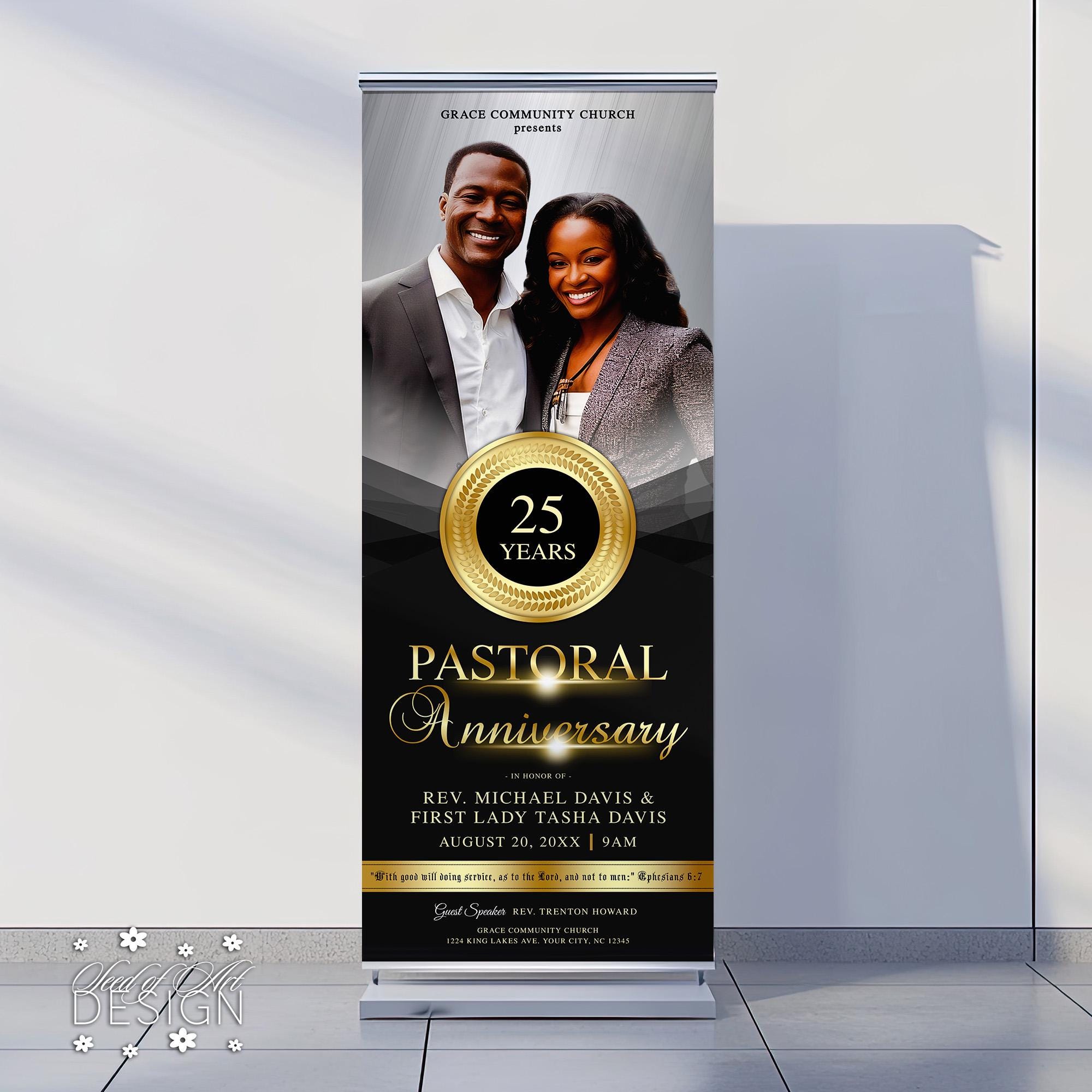 Pastoral Anniversary Banner: Black & Gold Church Celebration (CORJL ...