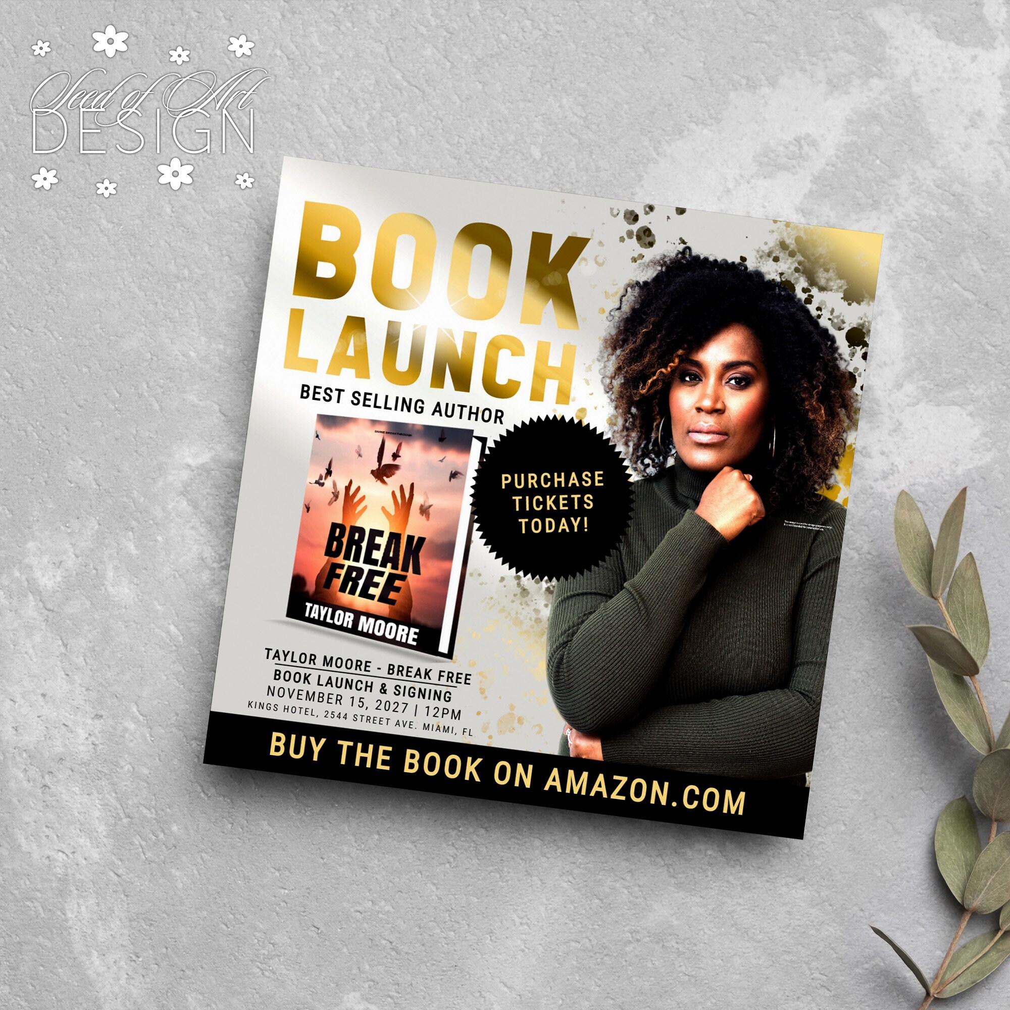 EDITABLE Black & Gold Splatter Author Book Launch Release Marketing ...