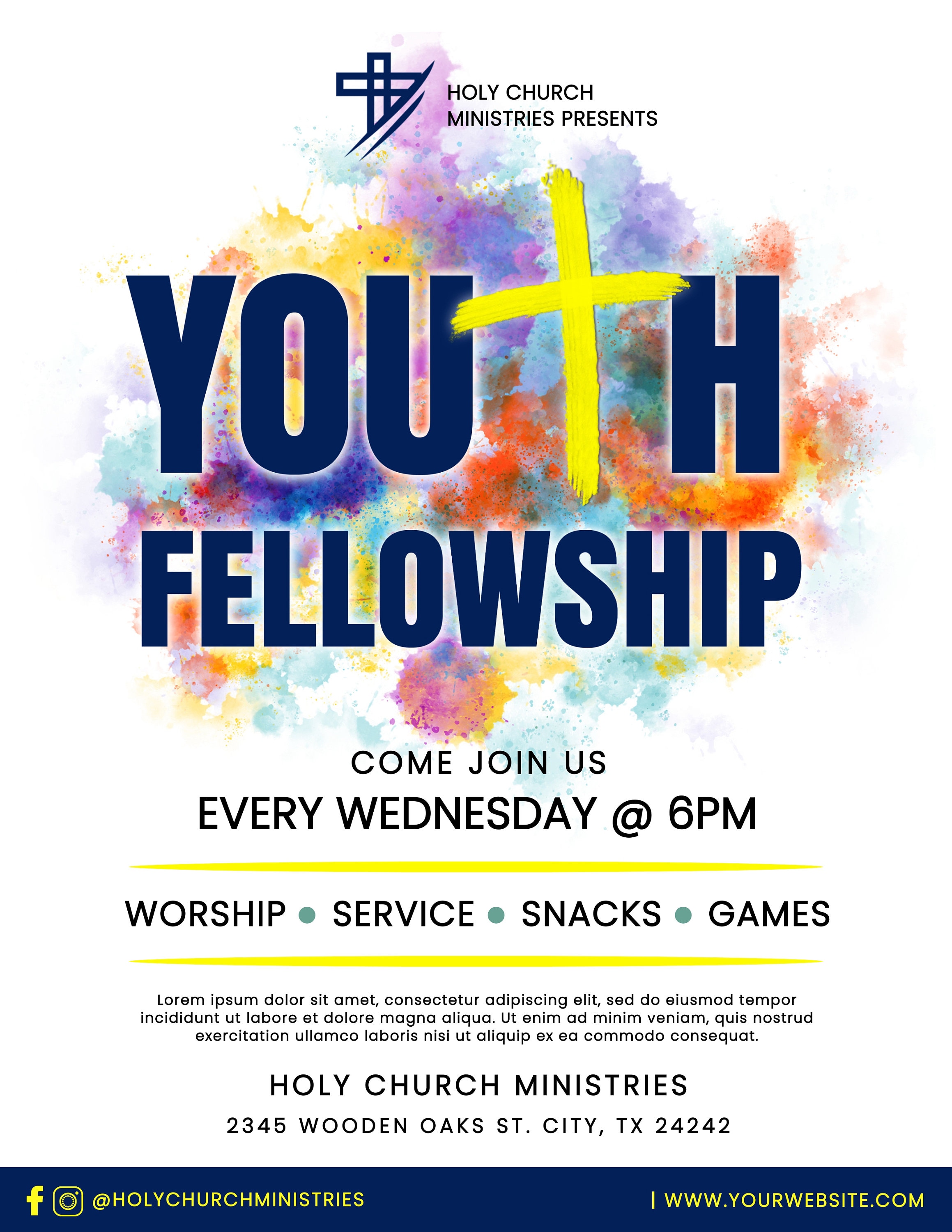 Youth Fellowship Flyer: Abstract Paint Splatter Church Event Template ...