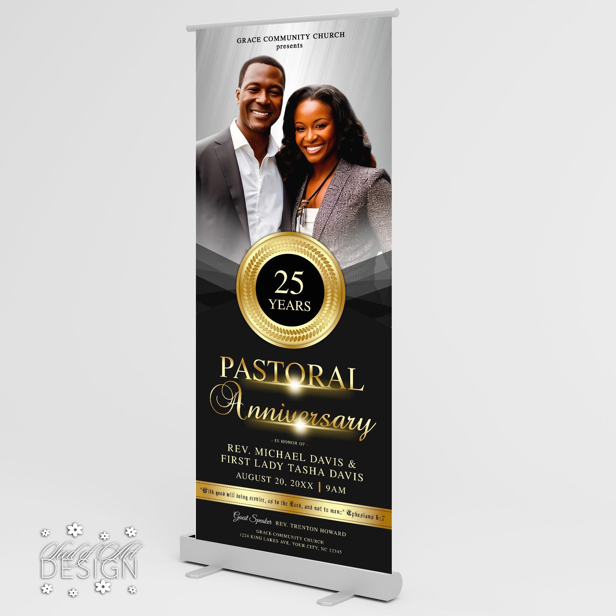 Pastoral Anniversary Banner: Black & Gold Church Celebration (CORJL ...