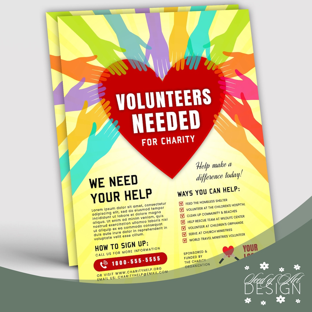 Colorful Illustrative Hands & Red Heart Volunteers Needed Advertisement ...