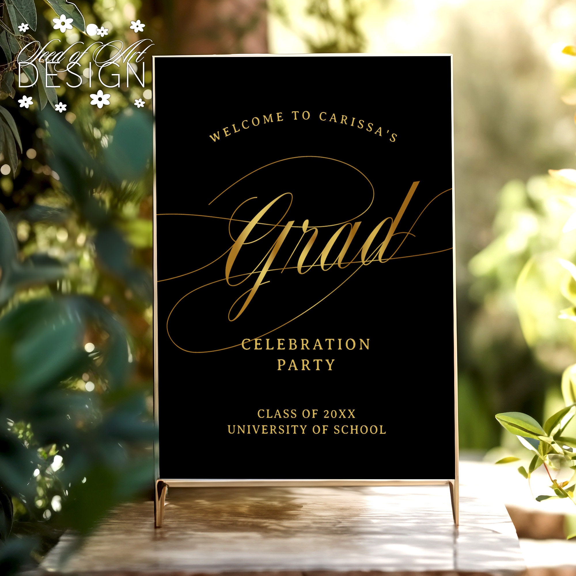 EDITABLE Minimalist Black & Gold Grad 18x24 Welcome Party Sign Yard ...