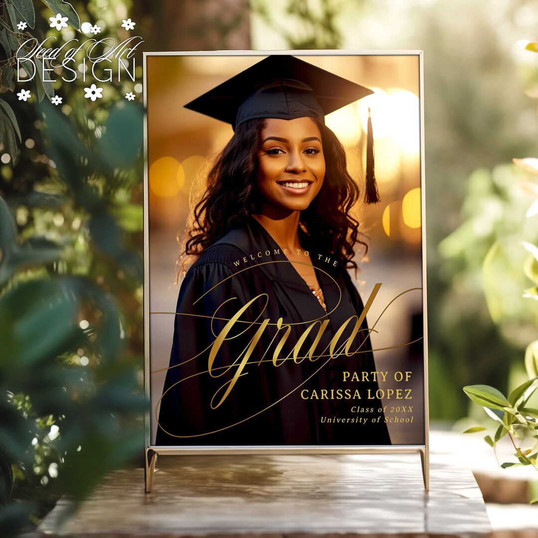EDITABLE Elegant Minimalist Grad Photo 18x24 Welcome Party Sign Yard ...