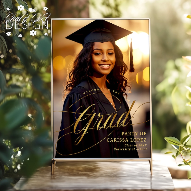 EDITABLE Elegant Minimalist Grad Photo 18x24 Welcome Party Sign Yard ...
