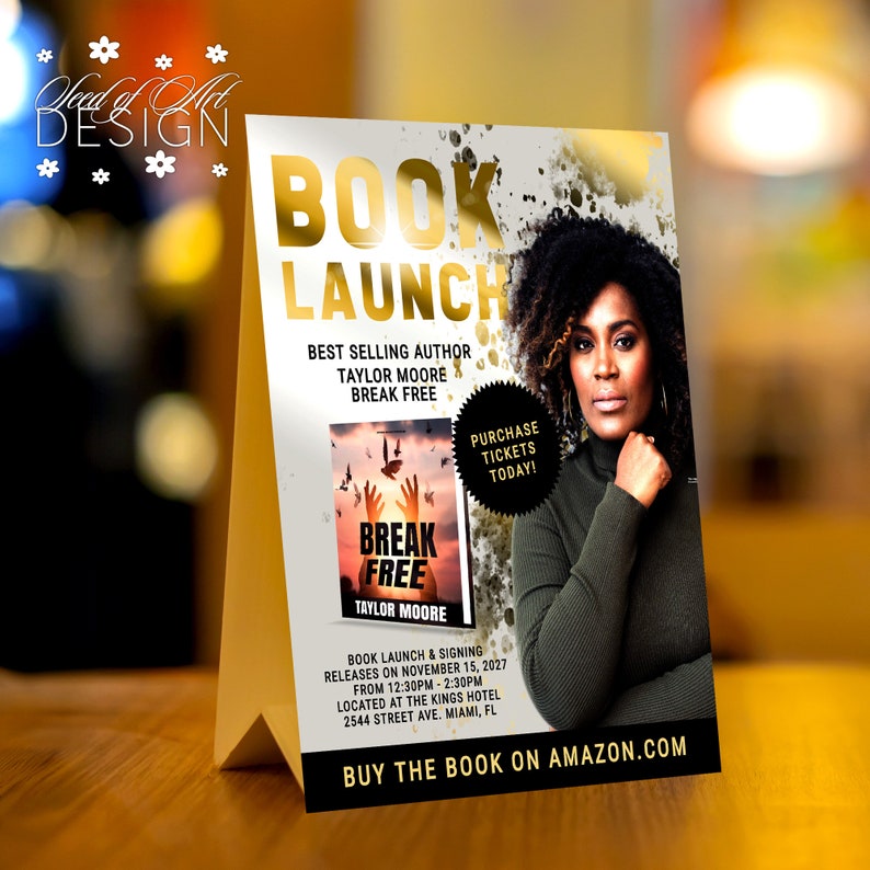 Author Book Launch Flyer: Book Branding Black Gold Splatter Design ...