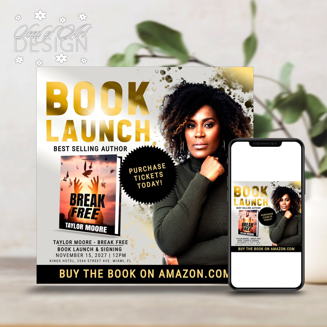 EDITABLE Black & Gold Splatter Author Book Launch Release Marketing ...