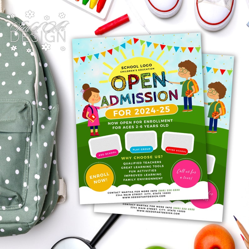 Cute Colorful School Open Admission Educational Advertisement 8.5x11 ...